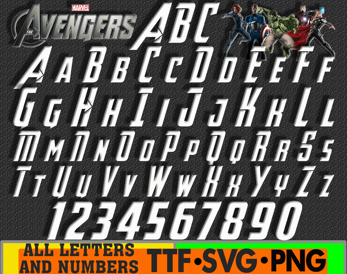 Font movie Letters and Numbers SVG PNG superhero Clipart | Etsy