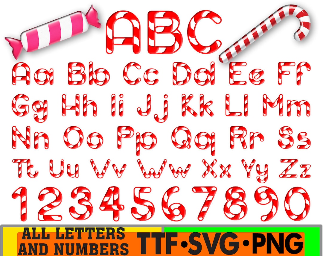 Candy Cane Christmas Alphabet & Numbers Clip Art Digital Download Font ...