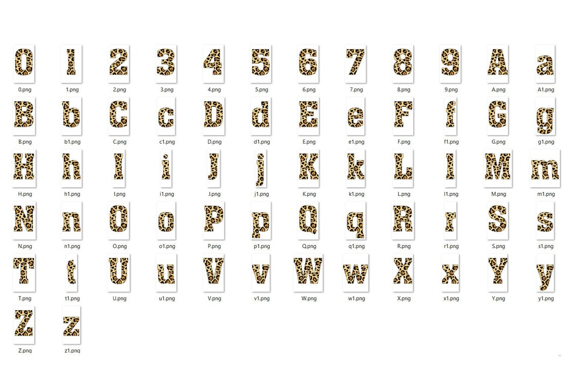 Leopard Print Alphabet 62 Letters Leopard Print Numbers PNG Font ...