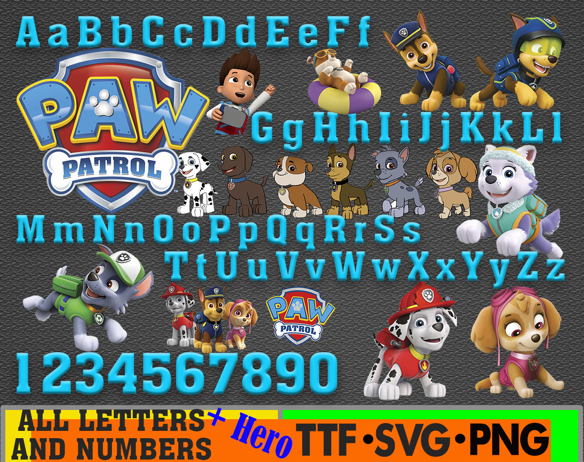 Font and Hero Cartoons Letters and Numbers SVG PNG Clipart Bundle Svg ...