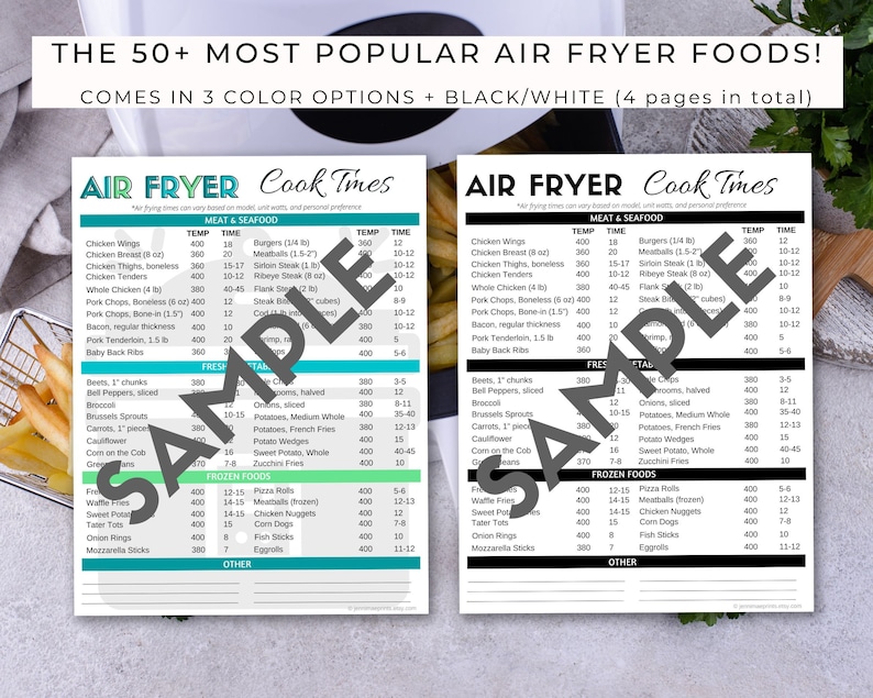 Air Fryer Cooking Chart | Printable Cheat Sheet | Air Fryer Time Chart ...