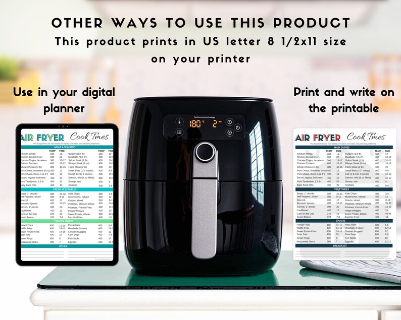 Air Fryer Cooking Chart | Printable Cheat Sheet | Air Fryer Time Chart ...