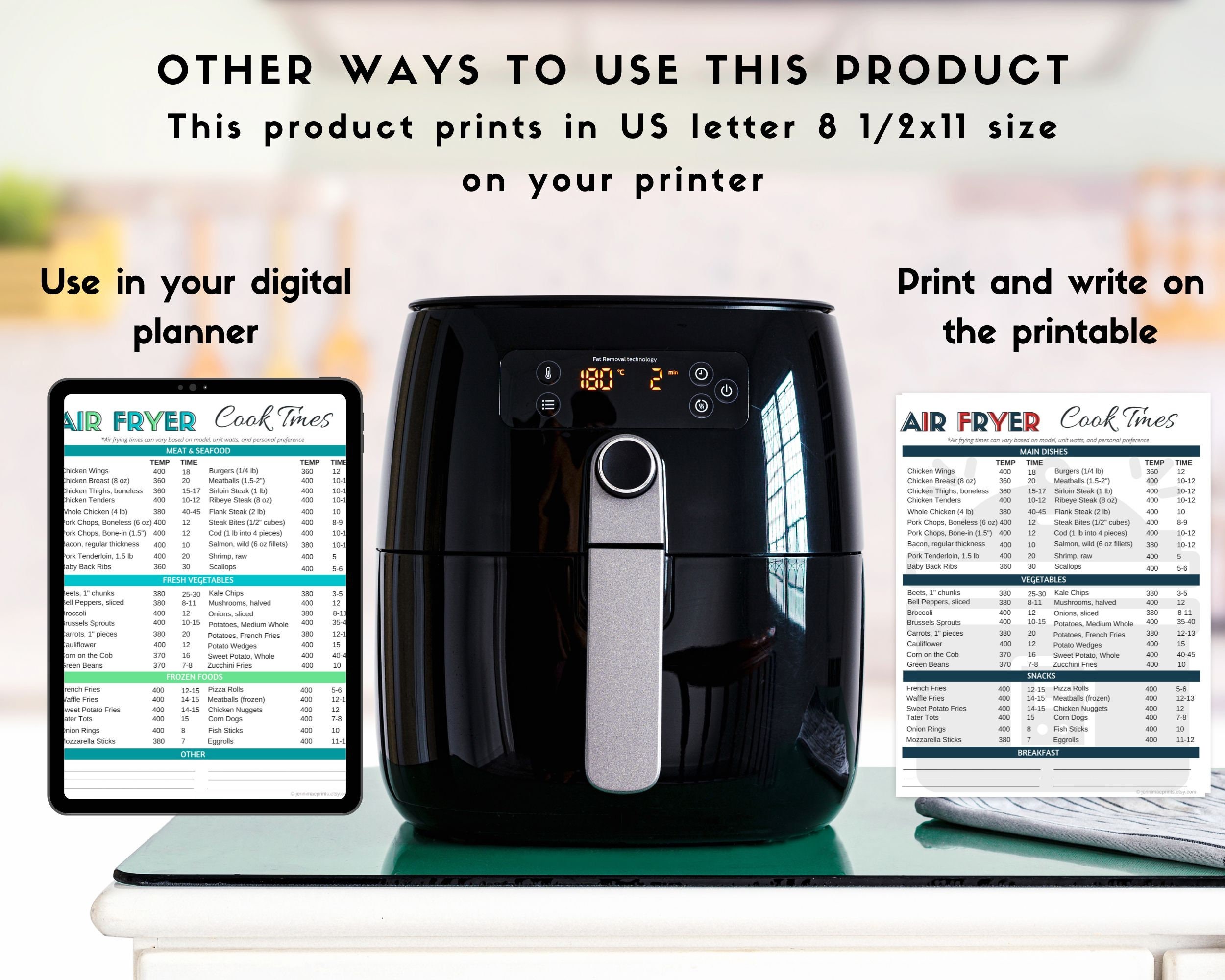 Air Fryer Cooking Chart | Printable Cheat Sheet | Air Fryer Time Chart ...