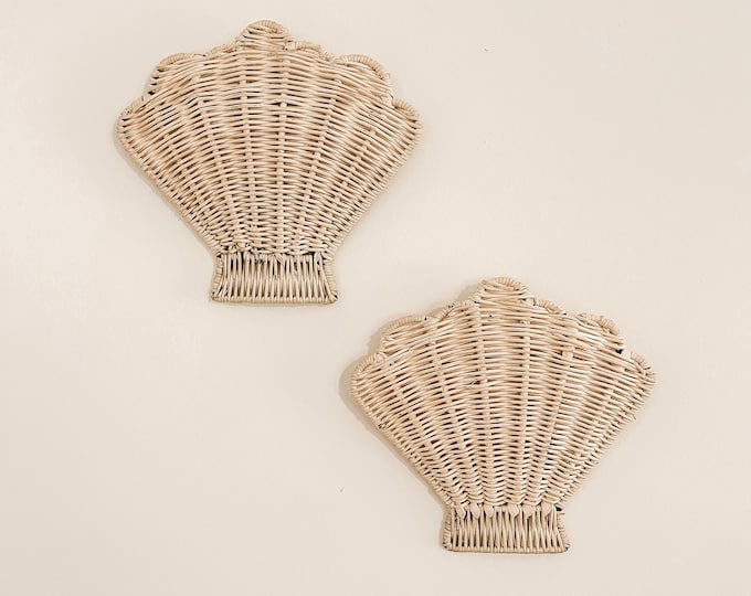 Rattan Wall Shell Set of 2 Beach Nursery Wall Decor Boho - Etsy
