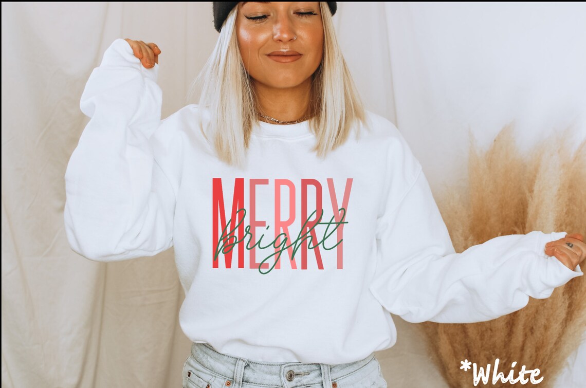 Merry and Bright Sweatshirt Womens Christmas Sweater Cute | Etsy