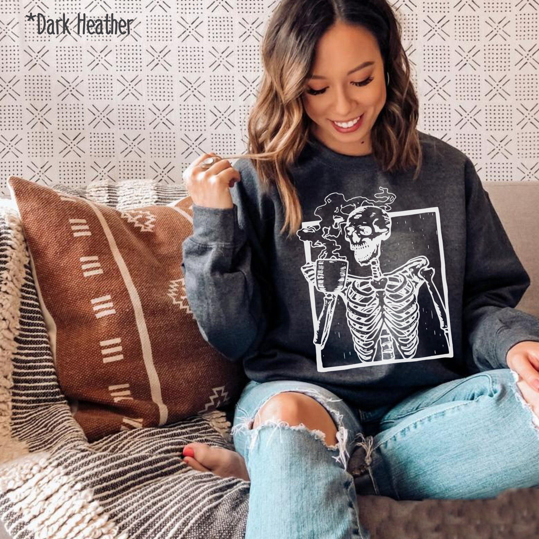 Skeleton Hot Coffee Sweatshirt Skeletons Halloween - Etsy