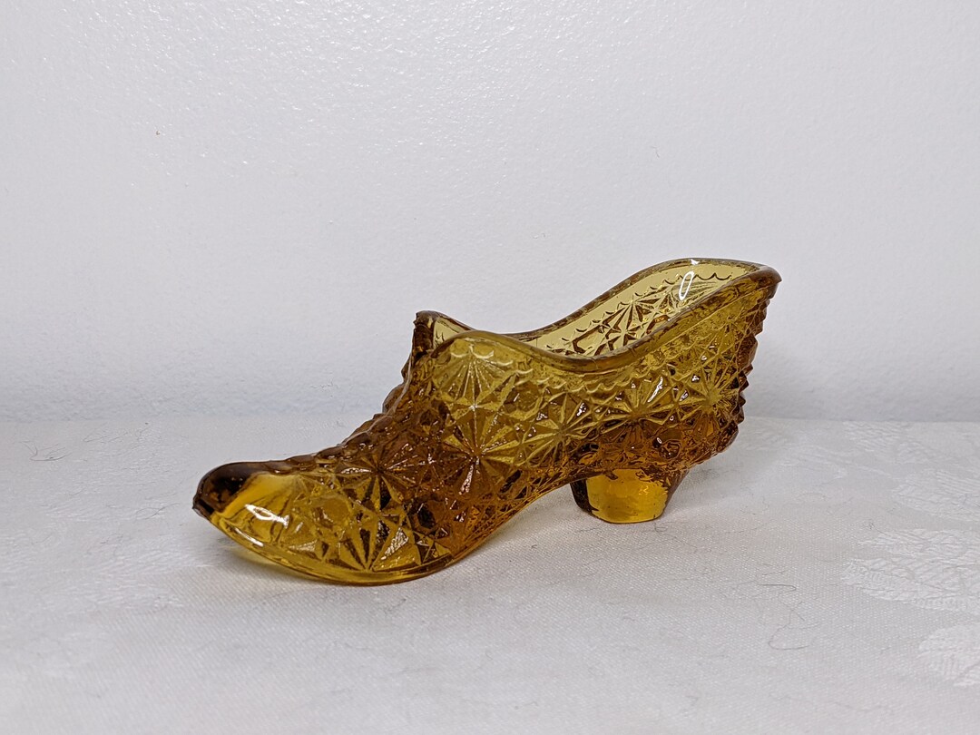 Vintage Amber Glass Slipper, Daisy and Button Pattern - Etsy