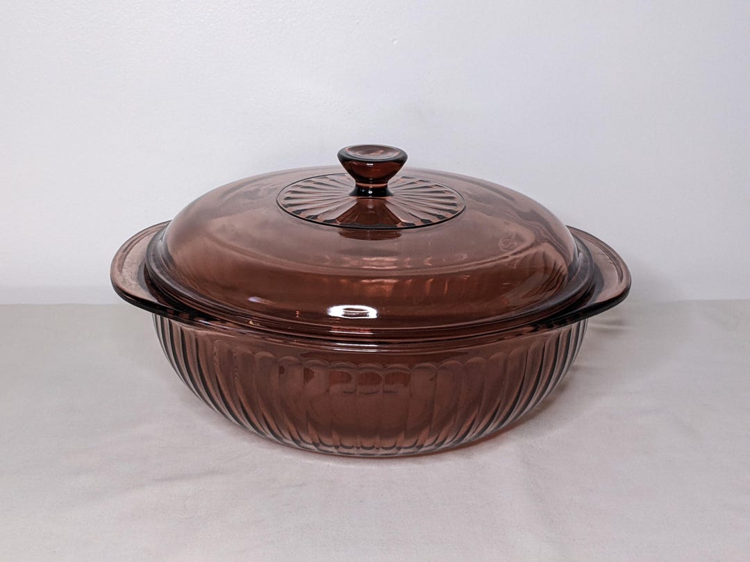 Vintage Pyrex Cranberry Ribbed Casserole Dish With Handles and Lid ...