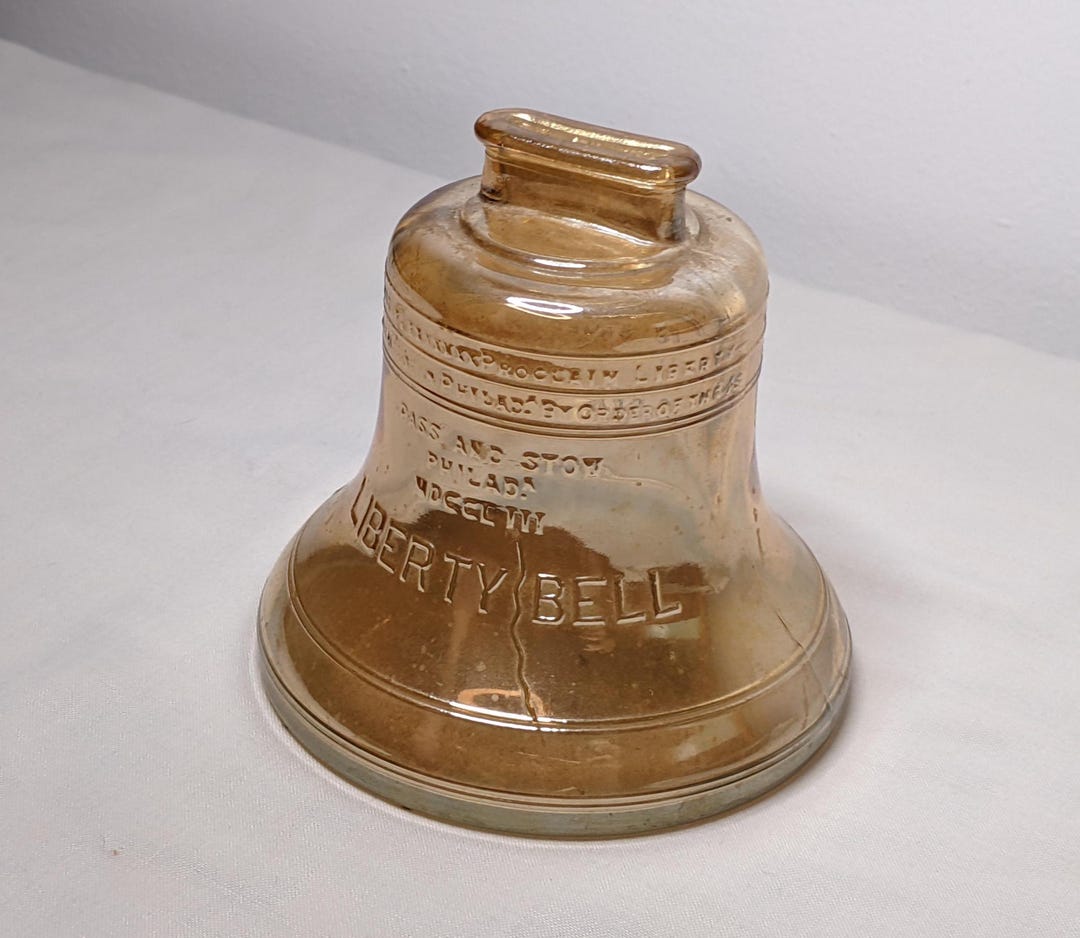 Vintage Glass Liberty Bell Bank - Iridescent Orange Hue - Etsy