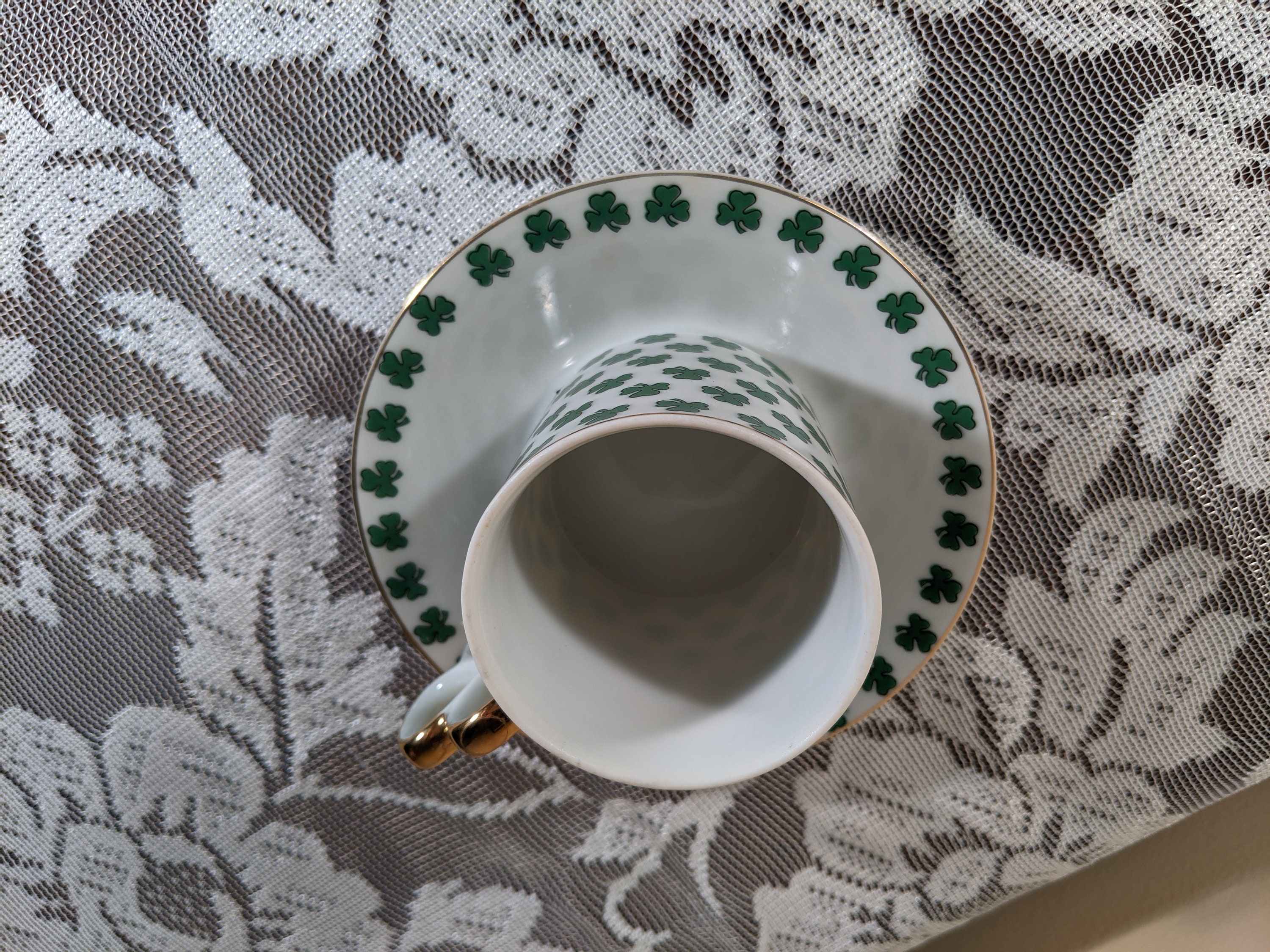 Repeating Shamrock Pattern Demitasse Cup with Gold Handle and | Etsy