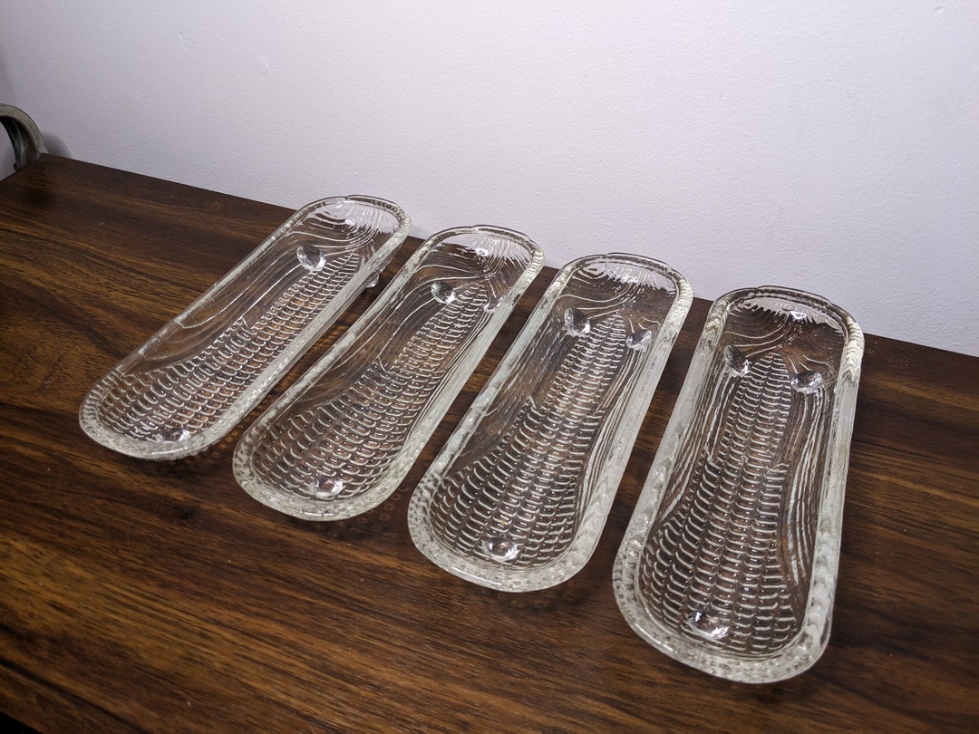 SET of 4 - Clear Glass Corn on the Cob Dishes - Etsy