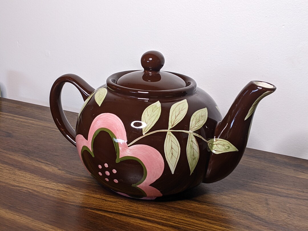 Vintage Ceramic Teapot - Brown, Pink, Green Floral - Gates Ware by ...