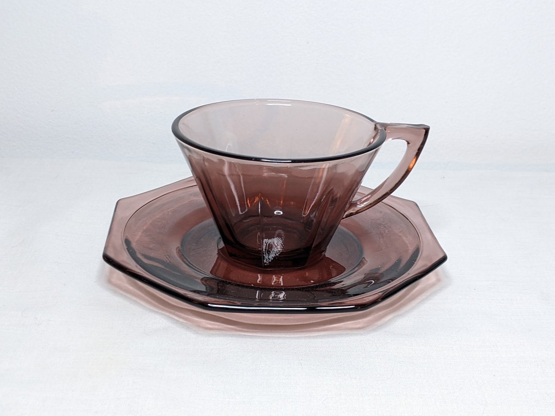 Vintage Glass Hazel Atlas Purple Cup and Saucer Set, Octagonal Shape - Etsy