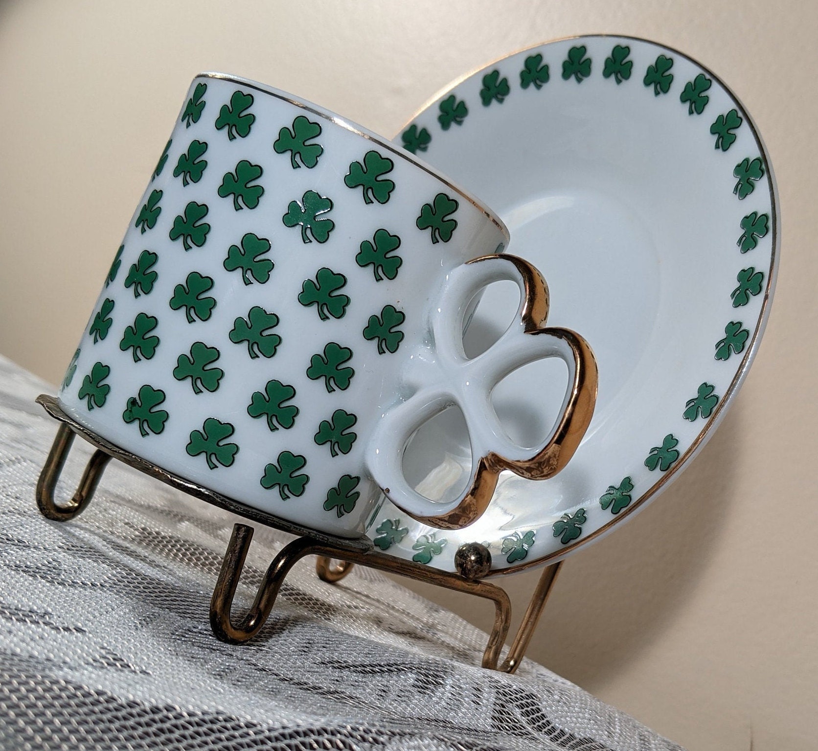 Repeating Shamrock Pattern Demitasse Cup with Gold Handle and | Etsy