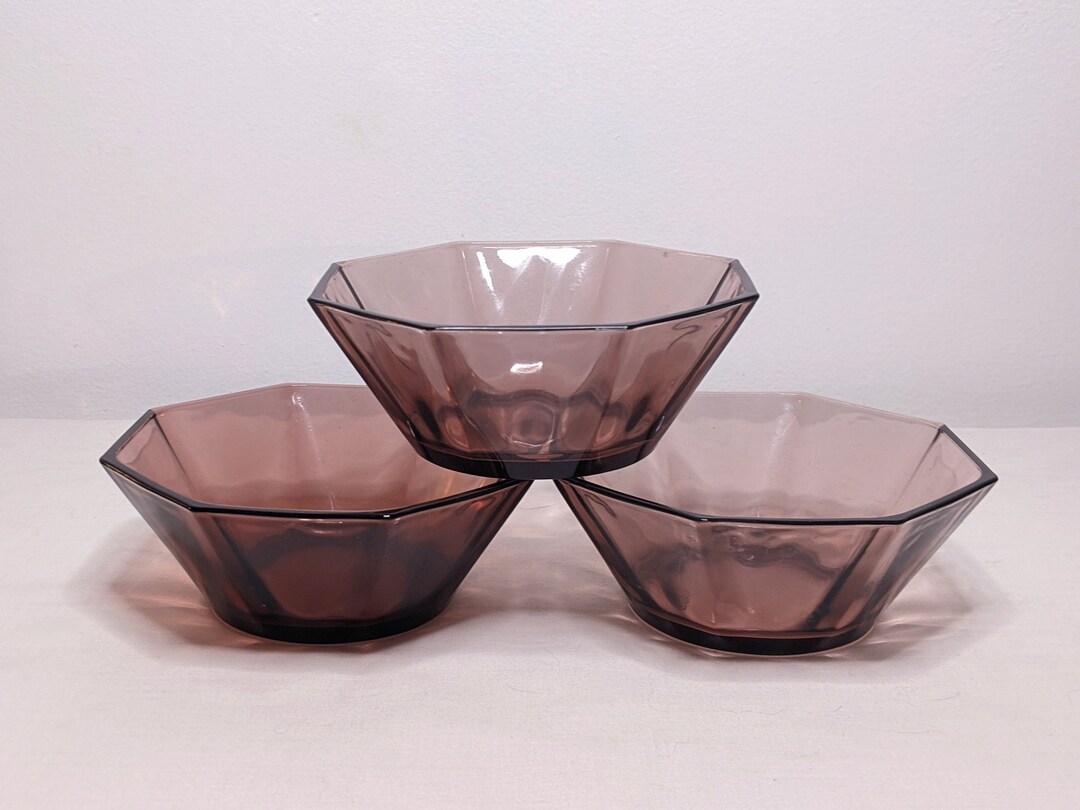 SET of 3 Vintage Glass Hazel Atlas Purple Berry Bowls, Octagonal Shape ...