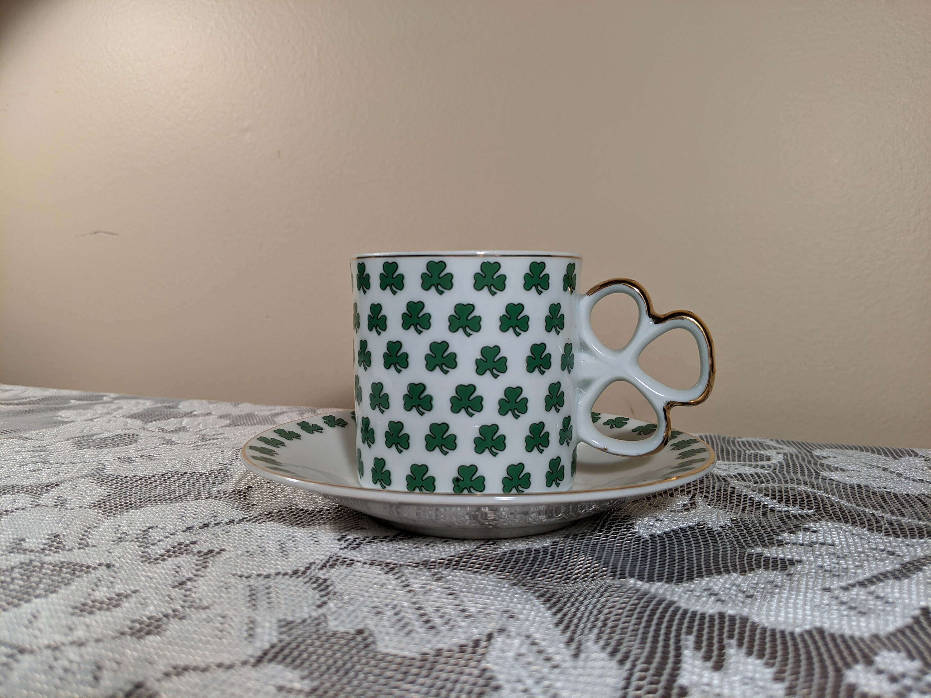 Repeating Shamrock Pattern Demitasse Cup with Gold Handle and | Etsy