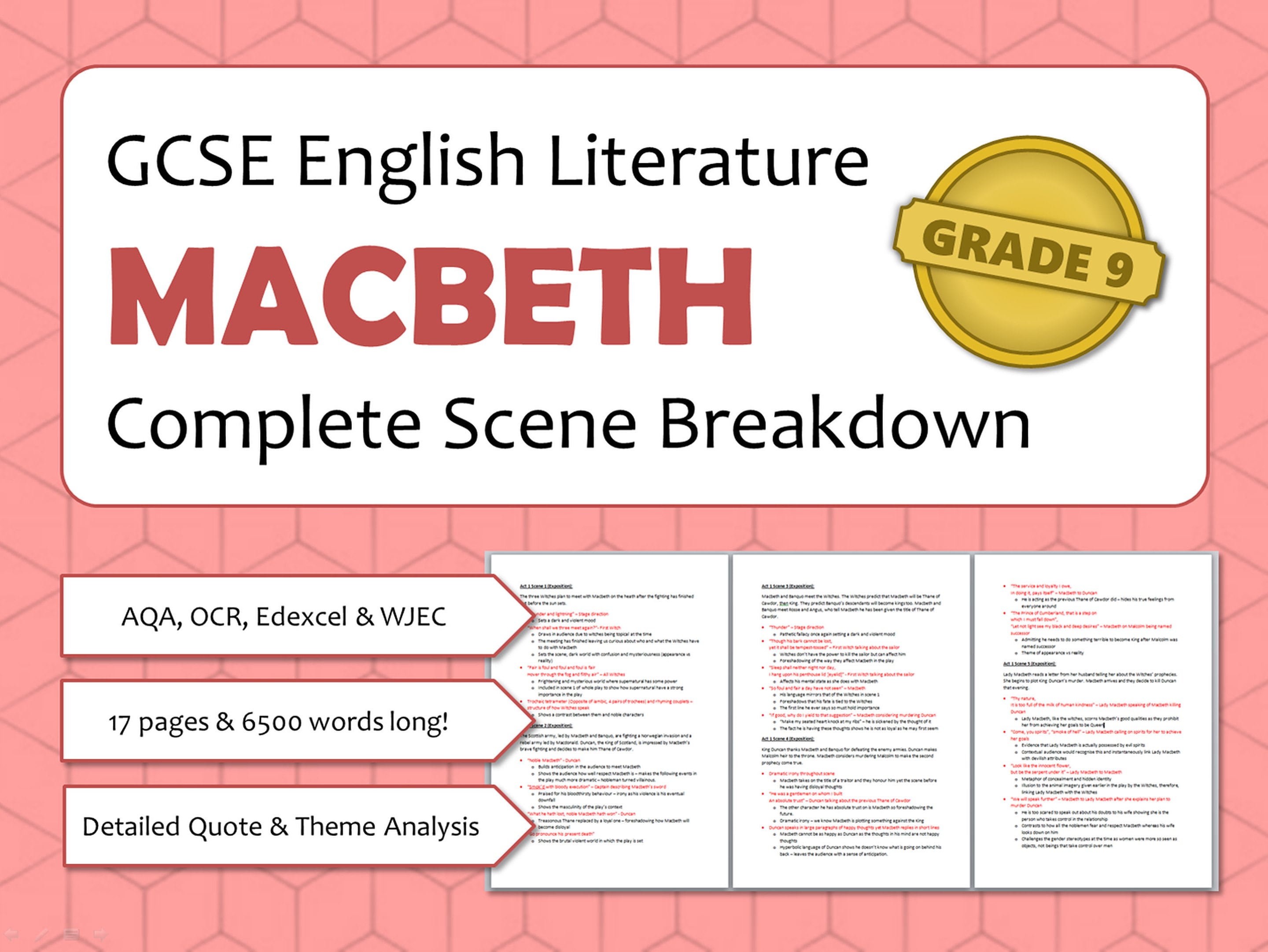 Macbeth GCSE Literature Notes - Complete Scene Breakdown - Etsy UK