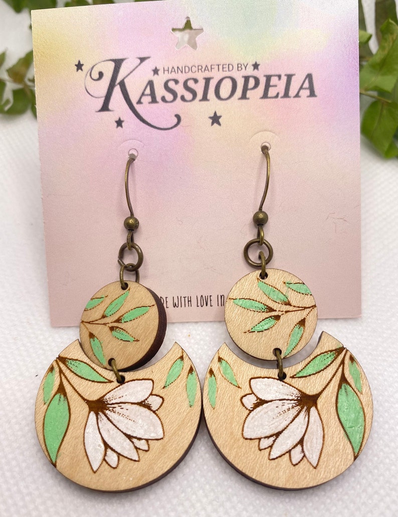 Floral Maple Wood Earrings Lightweight Hand Painted - Etsy