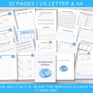Canva Reading Journal Templates, Commercial PLR License, US Letter, A4 ...