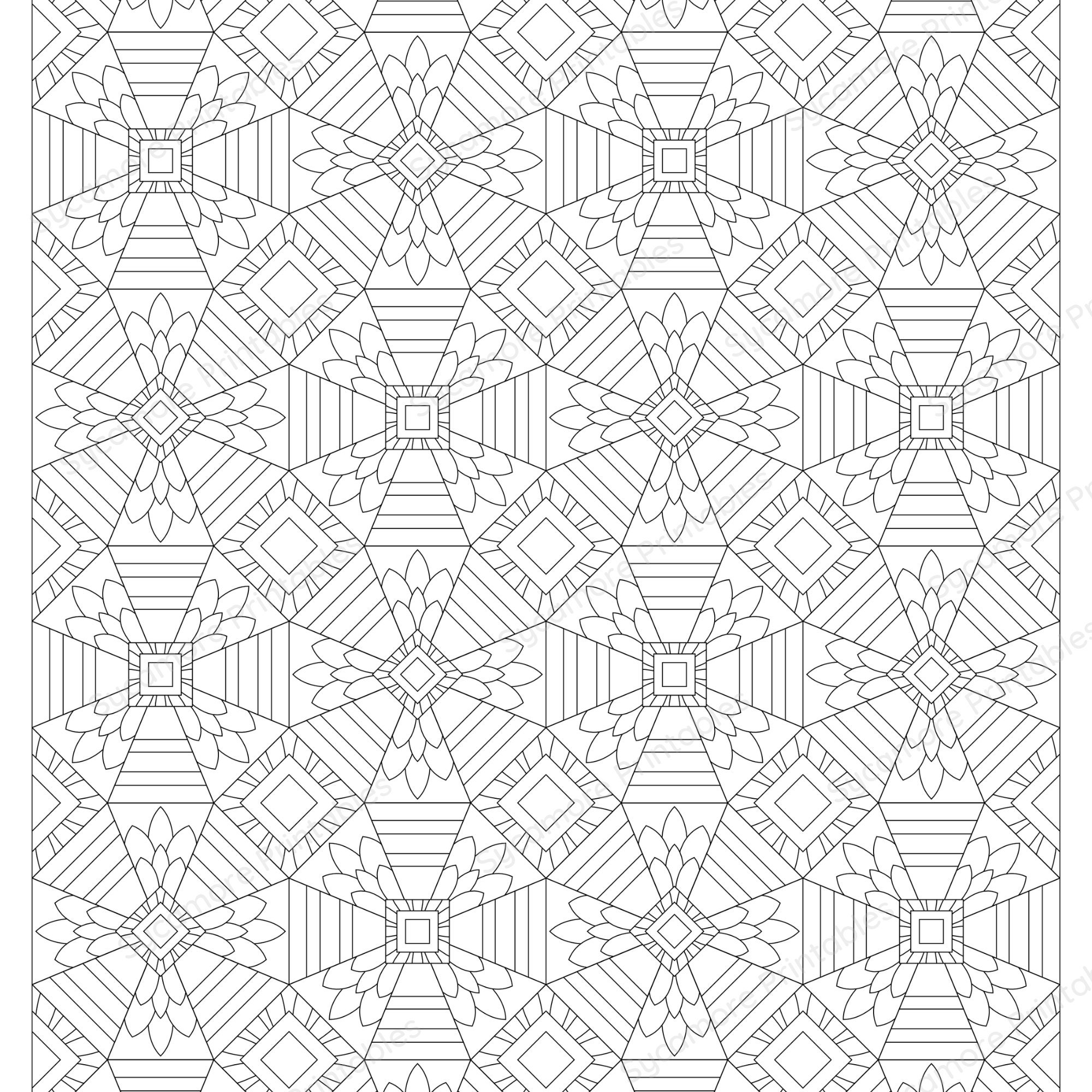 8 Geometric Pattern Colouring Pages, Commercial Use, Printable ...