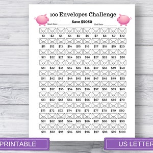 100 Envelope Challenge Printable, Savings Tracker, 100 Envelopes, Money ...