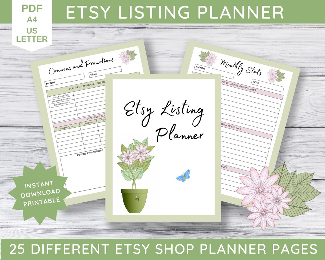Etsy Listing Planner Printable, US Letter, A4, Etsy Shop Planner, Etsy ...