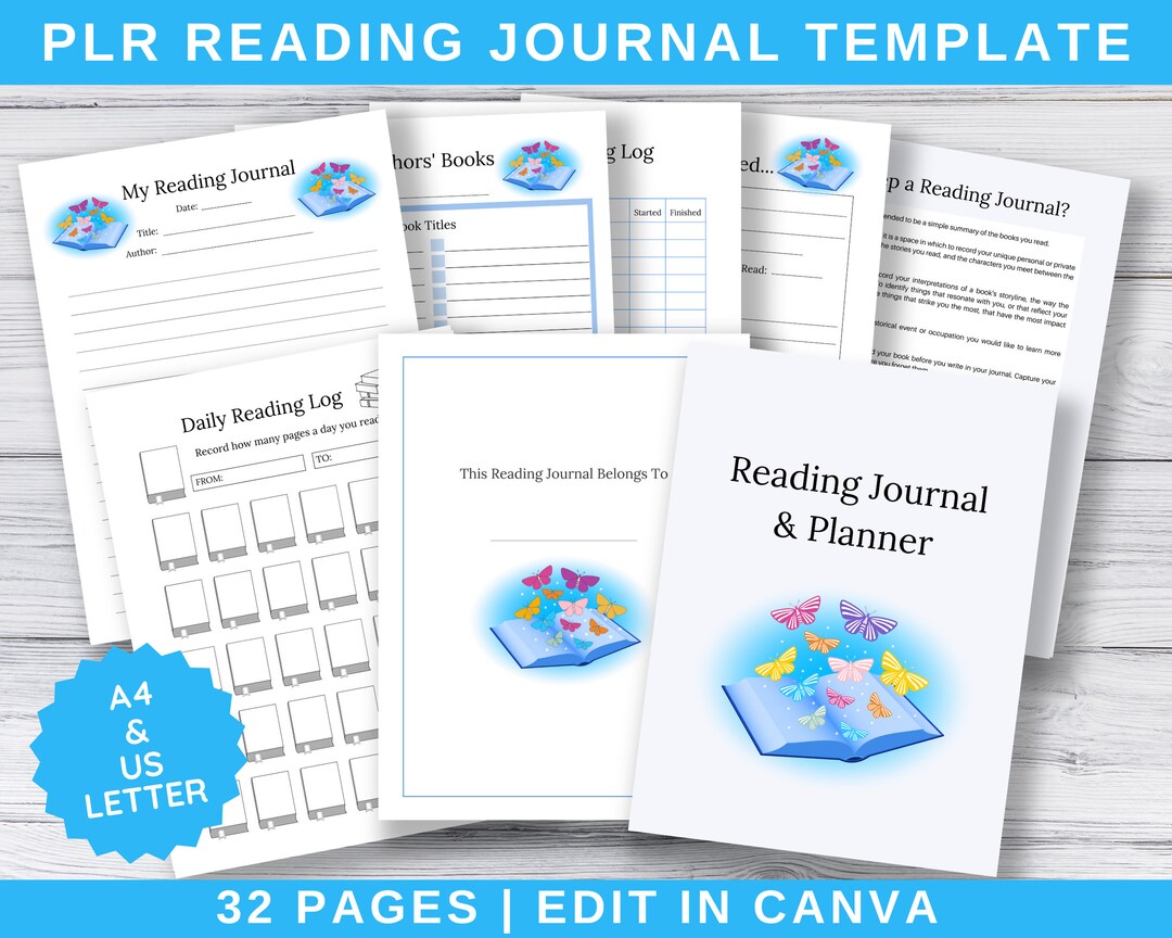 Canva Reading Journal Templates, Commercial PLR License, US Letter, A4 ...