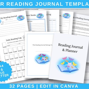 Canva Reading Journal Templates, Commercial PLR License, US Letter, A4 ...