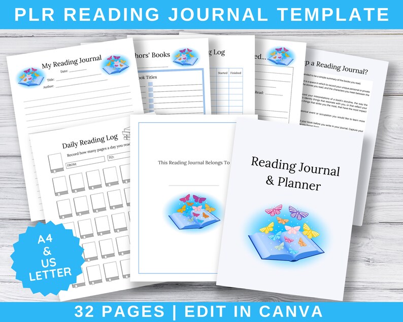 Canva Reading Journal Templates, Commercial PLR License, US Letter, A4 ...