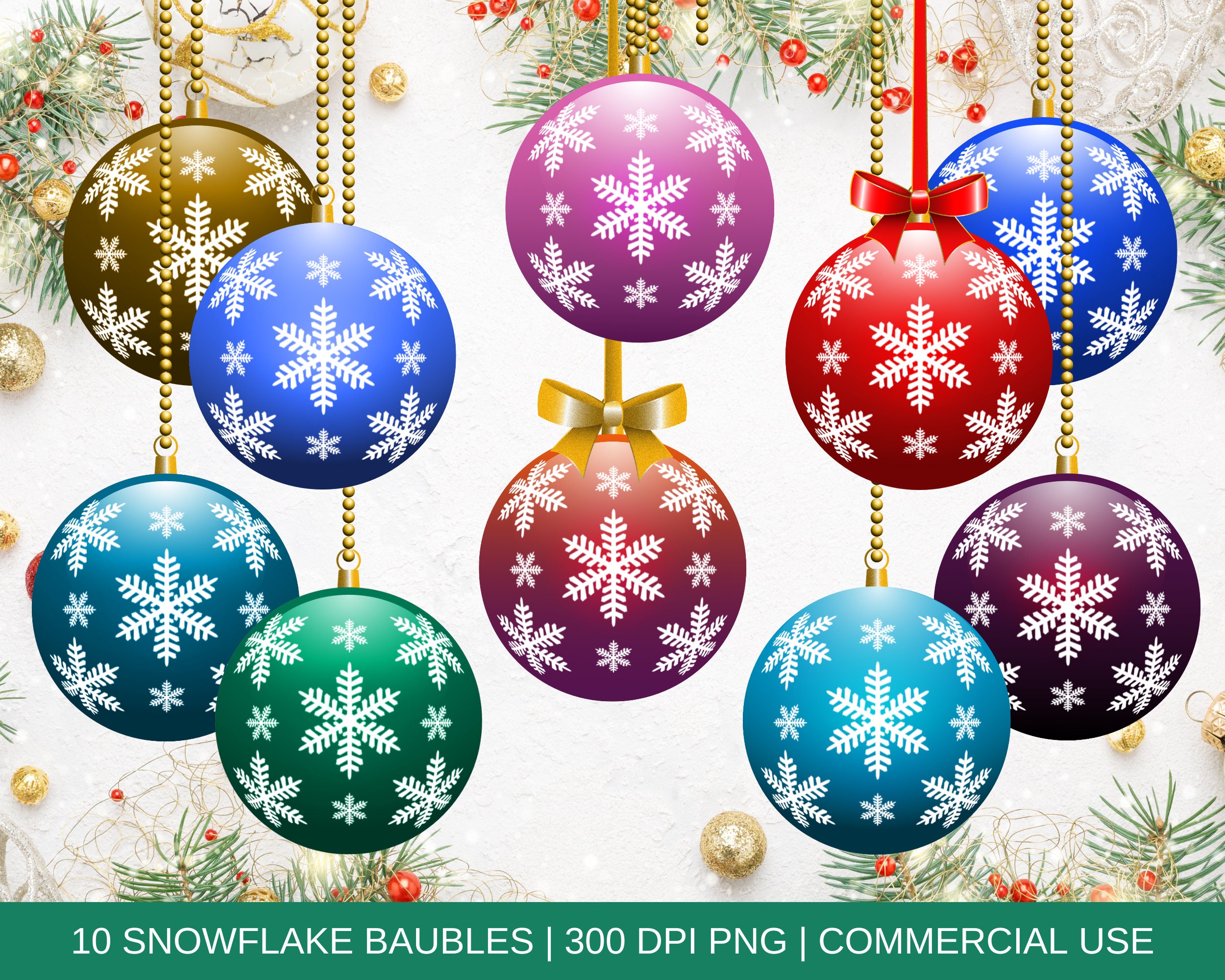 Christmas Baubles Clipart, Christmas Graphics, Snowflake Clipart ...