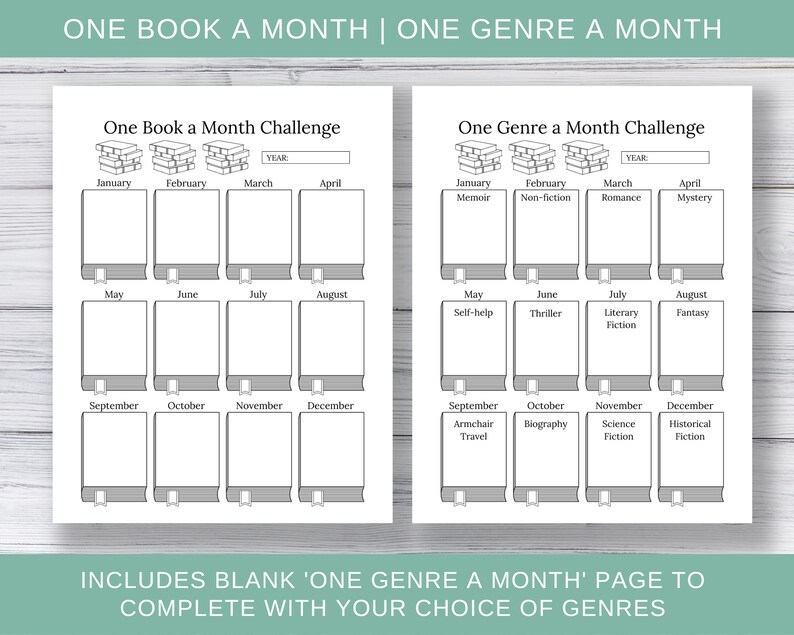 Printable Reading Challenges, US Letter, A4, Reading Tracker, 100 Books ...