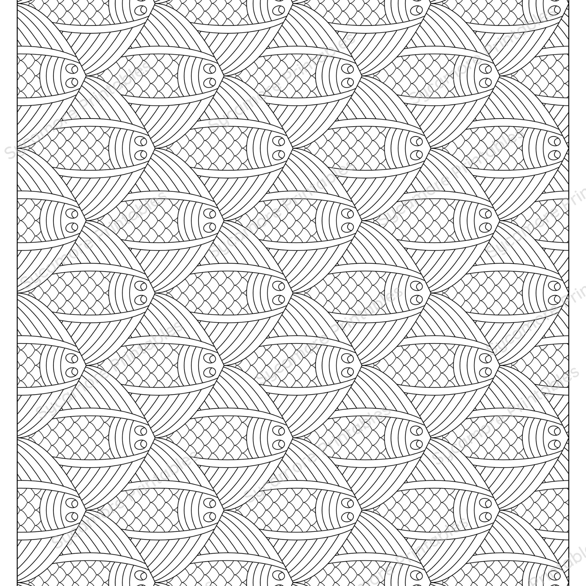 8 Geometric Fish Pattern Colouring Pages, Tessellated Patterns ...