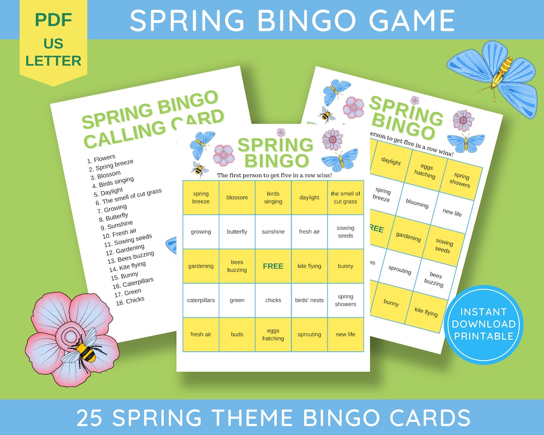 Spring Bingo, Printable Bingo, 25 Different Bingo Cards, Includes ...