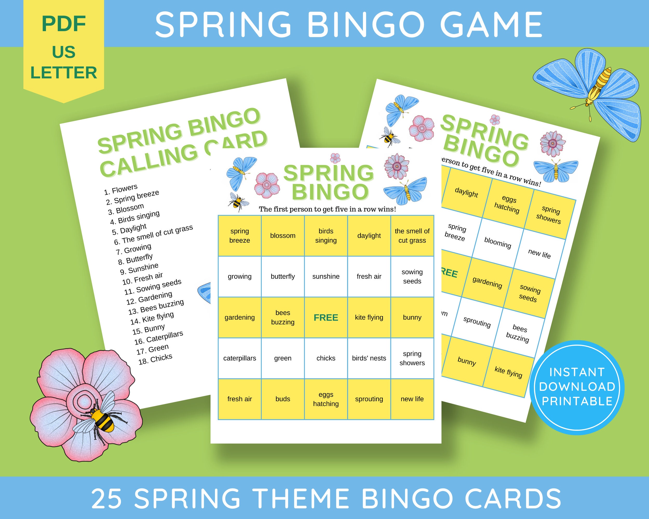 Spring Bingo, Printable Bingo, 25 Different Bingo Cards, Includes ...