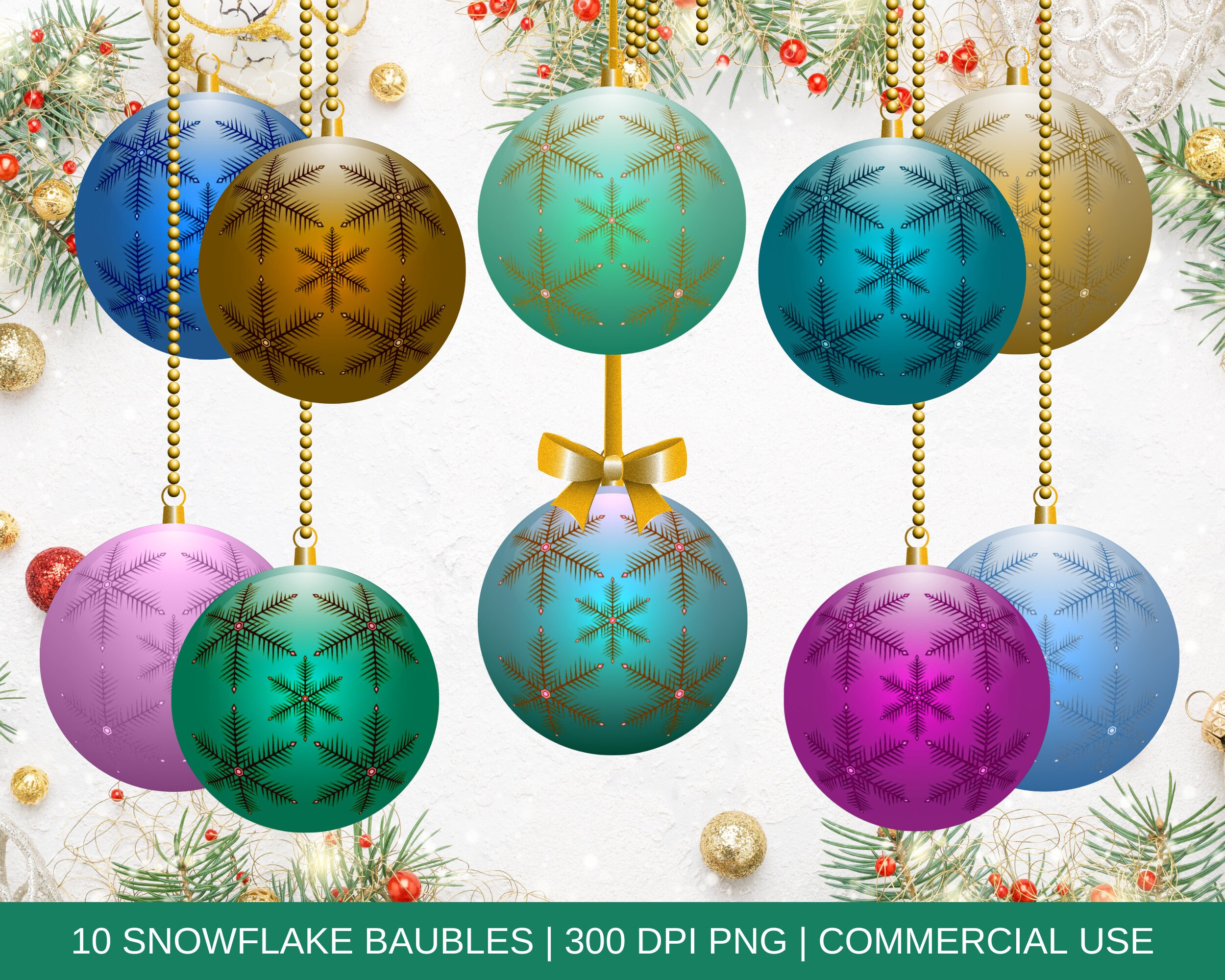 Christmas Baubles Clipart, Christmas Graphics, Snowflake Clipart ...