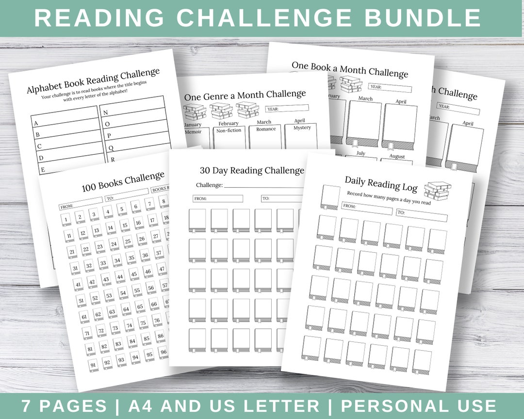 Printable Reading Challenges, US Letter, A4, Reading Tracker, 100 Books ...