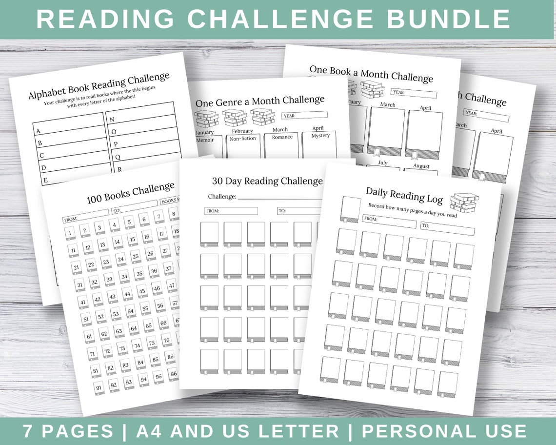 Printable Reading Challenges, US Letter, A4, Reading Tracker, 100 Books ...