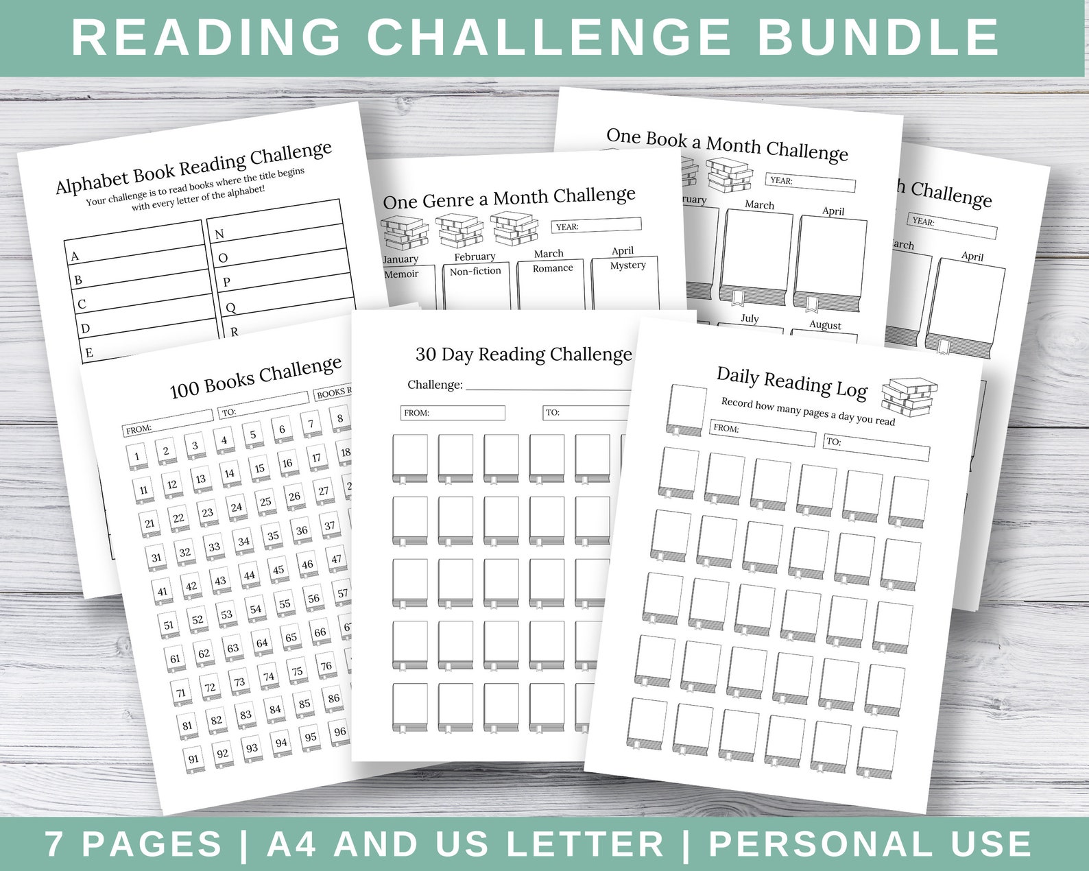 Printable Reading Challenges, US Letter, A4, Reading Tracker, 100 Books ...