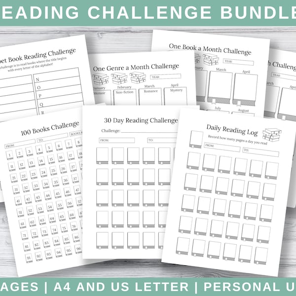 Printable Reading Challenges, US Letter, A4, Reading Tracker, 100 Books ...