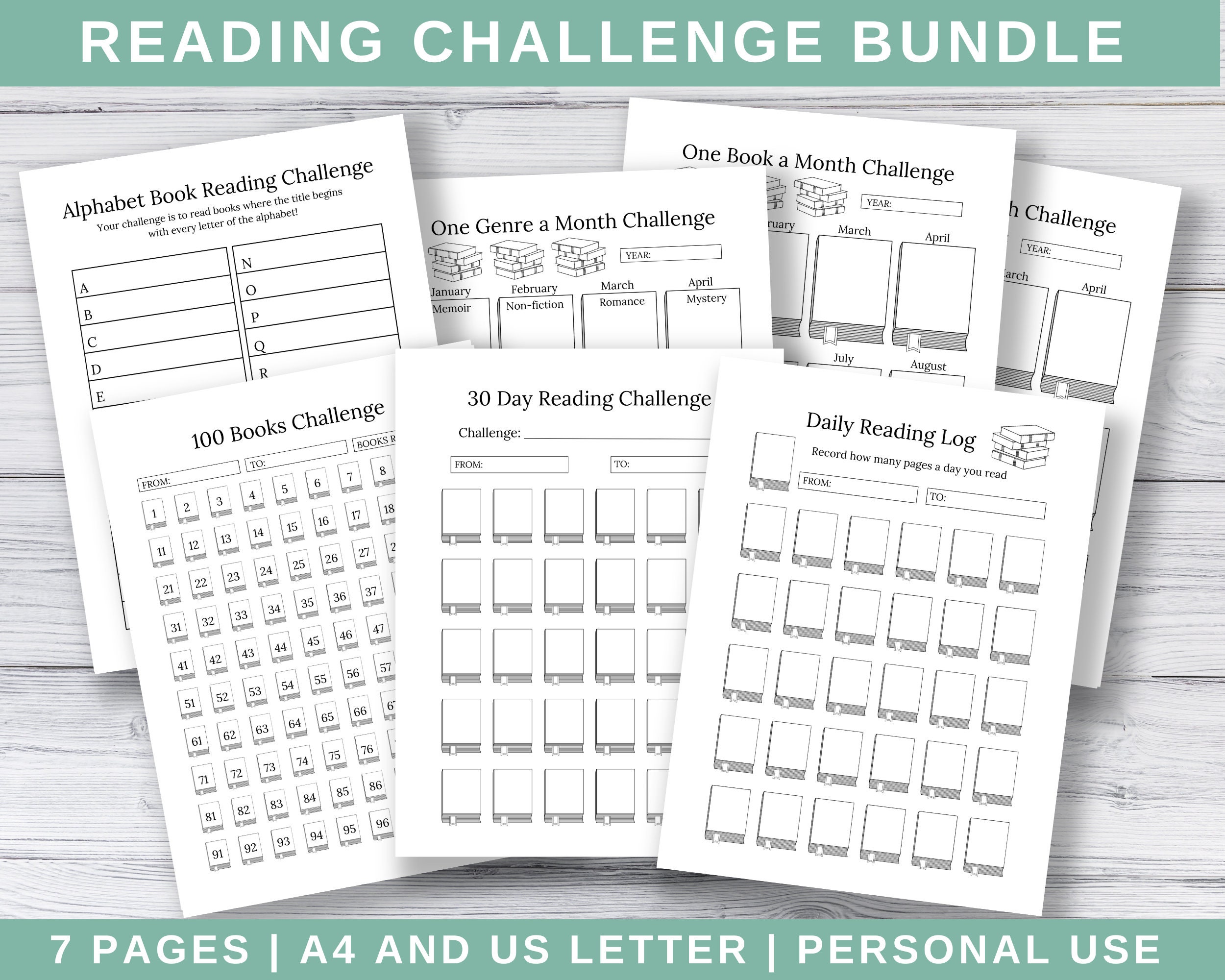 Printable Reading Challenges, US Letter, A4, Reading Tracker, 100 Books ...