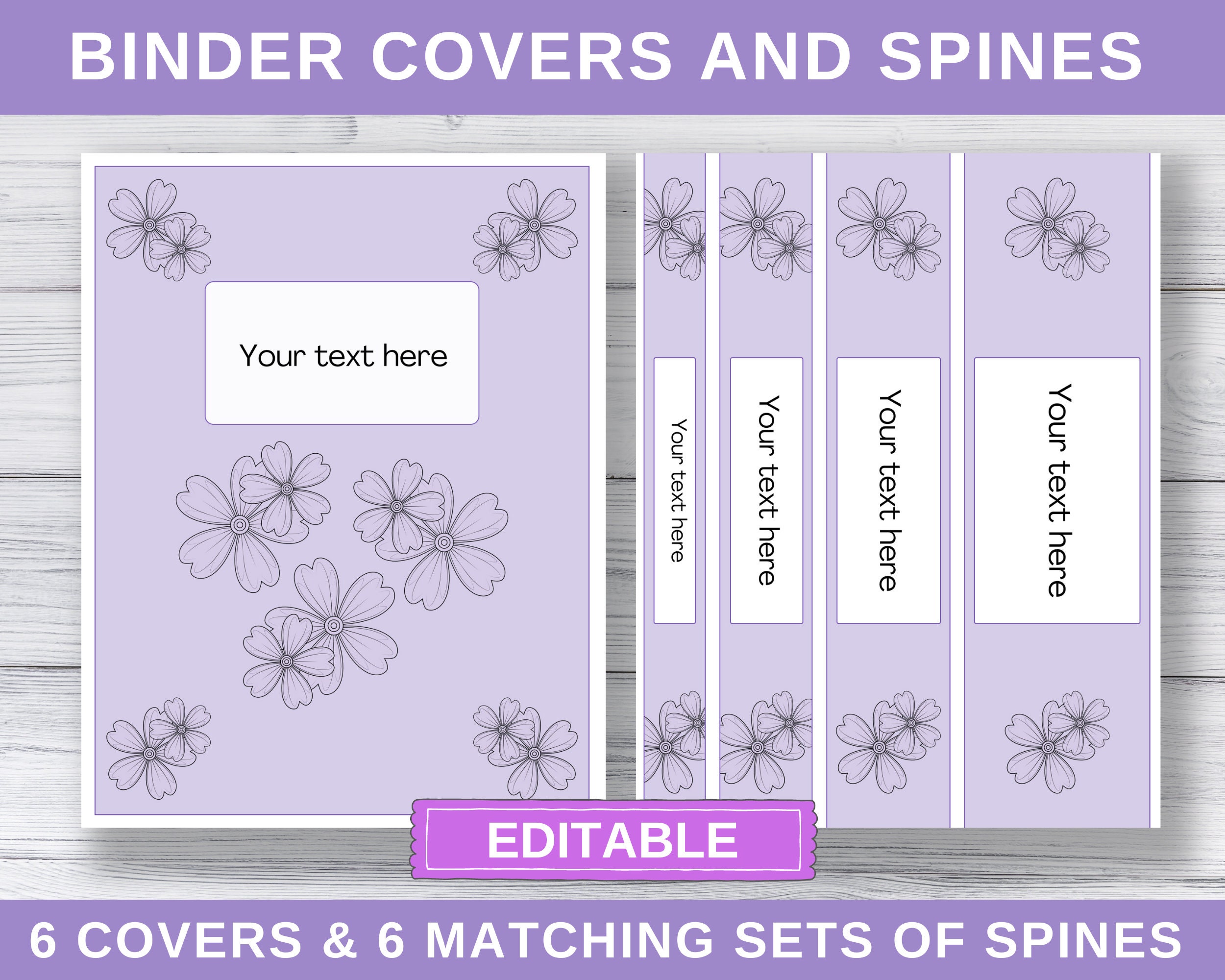 Floral Binder Covers and Spines, Editable in Canva, Printable Binder ...