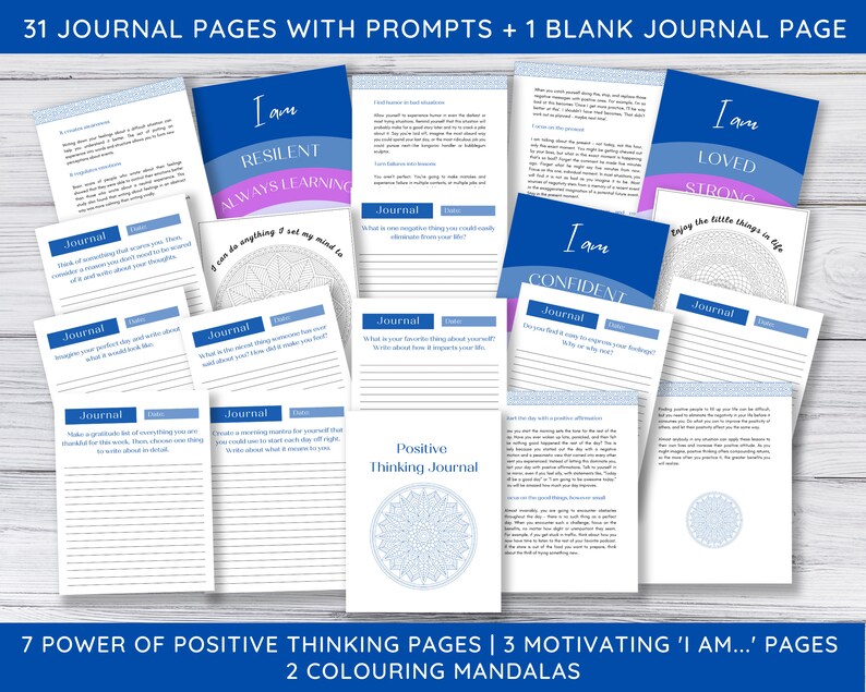 Positive Thinking Journal, Printable Positive Mindset Journal, Guided ...