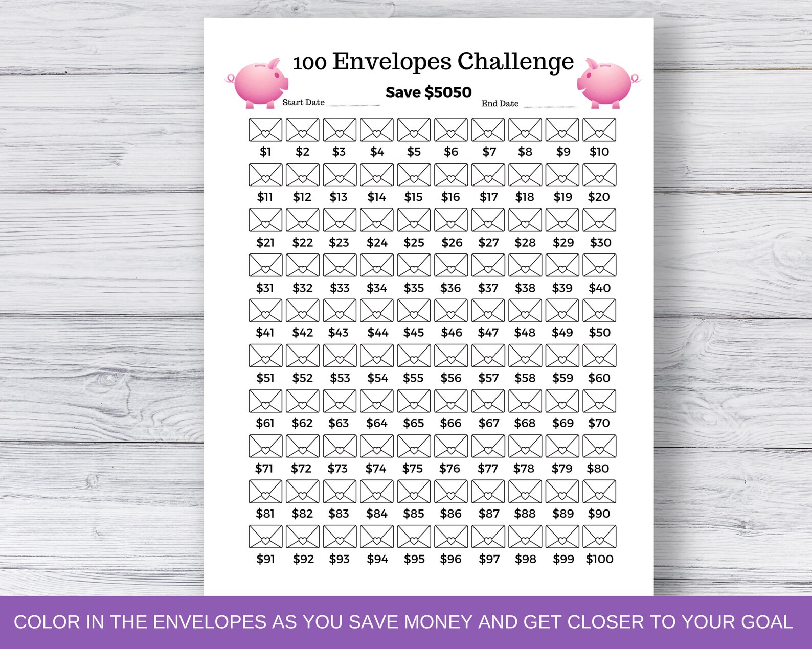 100 Envelope Challenge Printable, Savings Tracker, 100 Envelopes, Money ...
