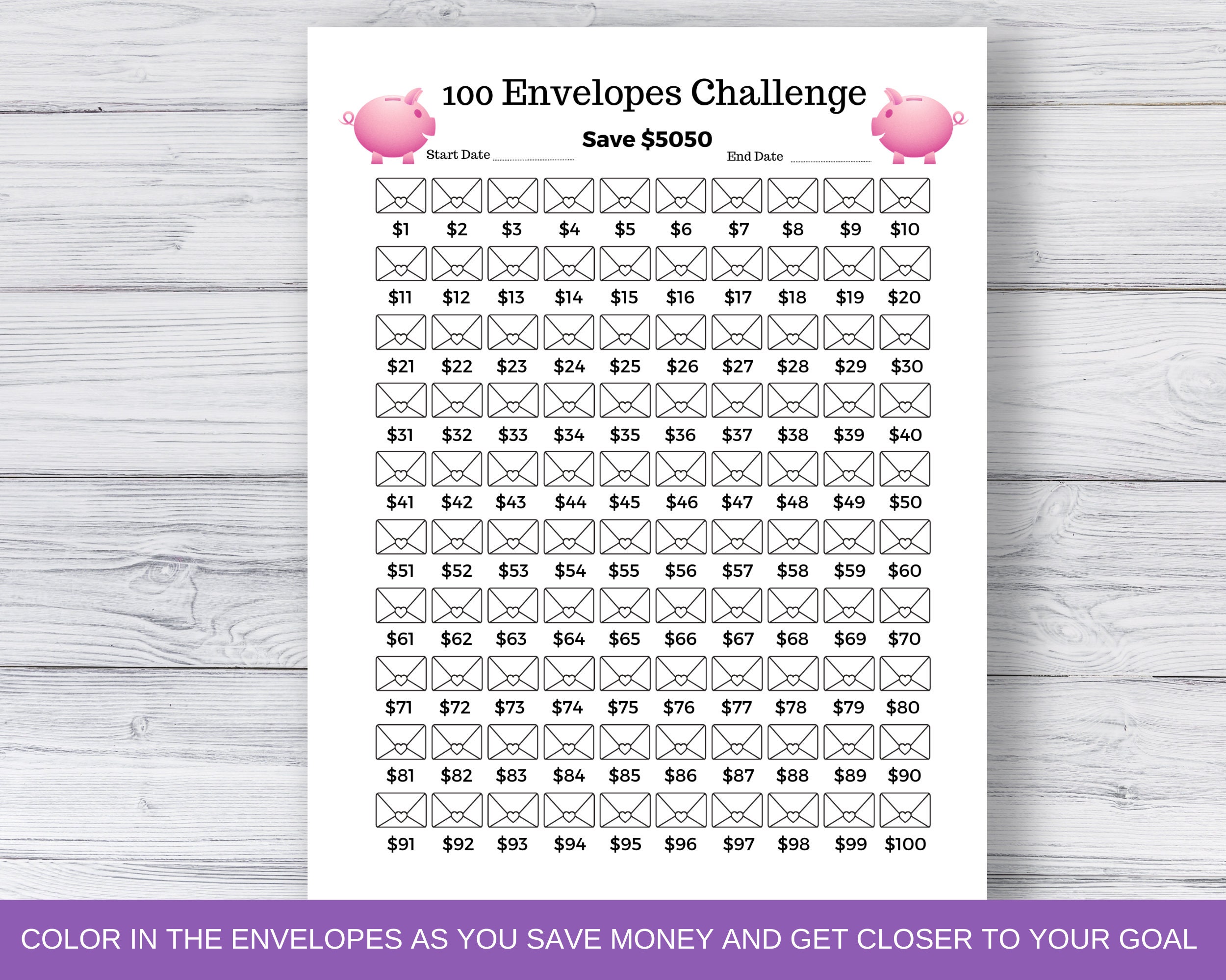 100 Envelope Challenge Printable, Savings Tracker, 100 Envelopes, Money ...