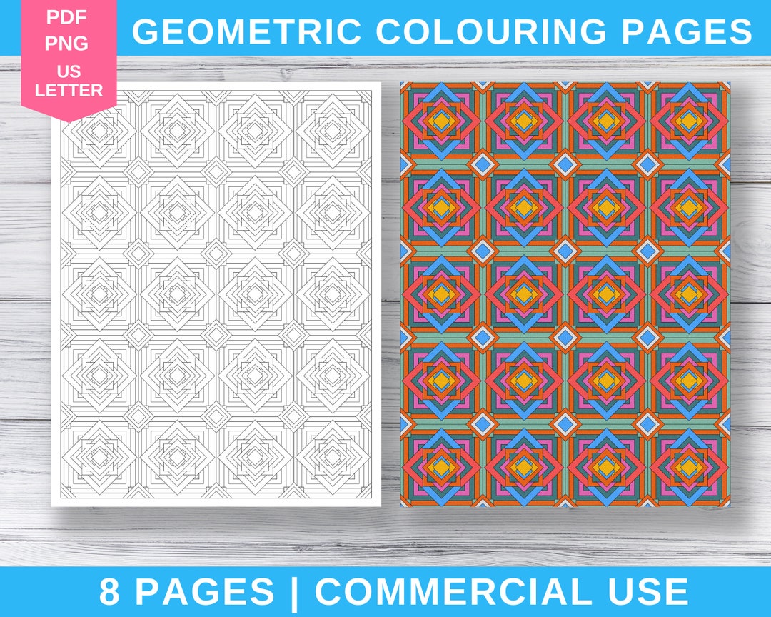 8 Geometric Pattern Colouring Pages, Commercial Use, Printable ...