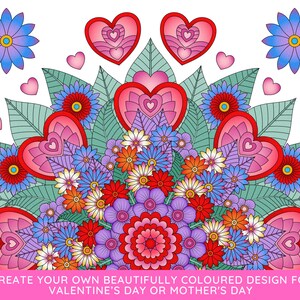 Hearts and Flowers Mandala Colouring Page, Valentine’s Day Colouring ...