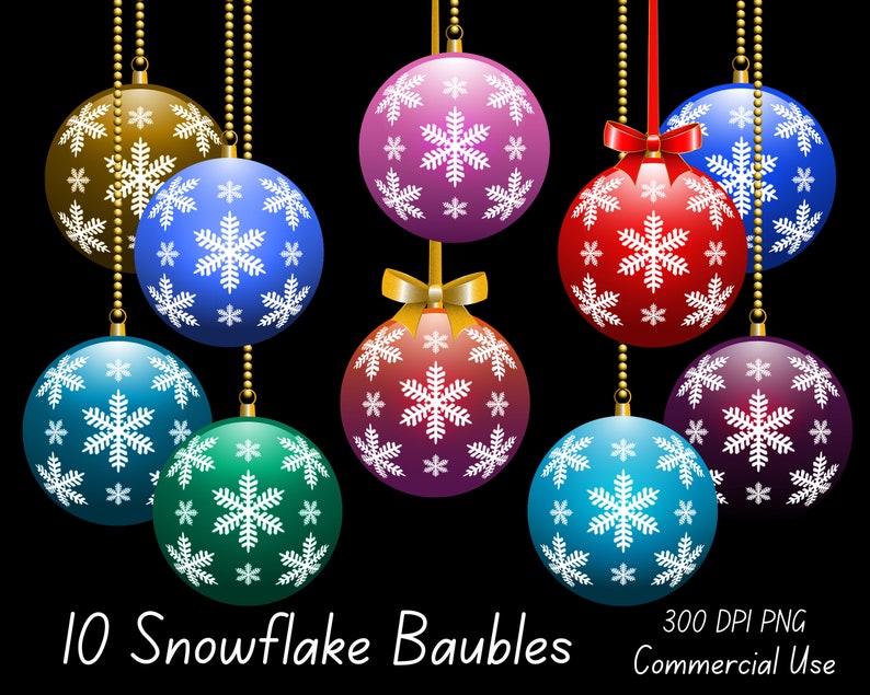 Christmas Baubles Clipart Christmas Graphics Snowflake - Etsy