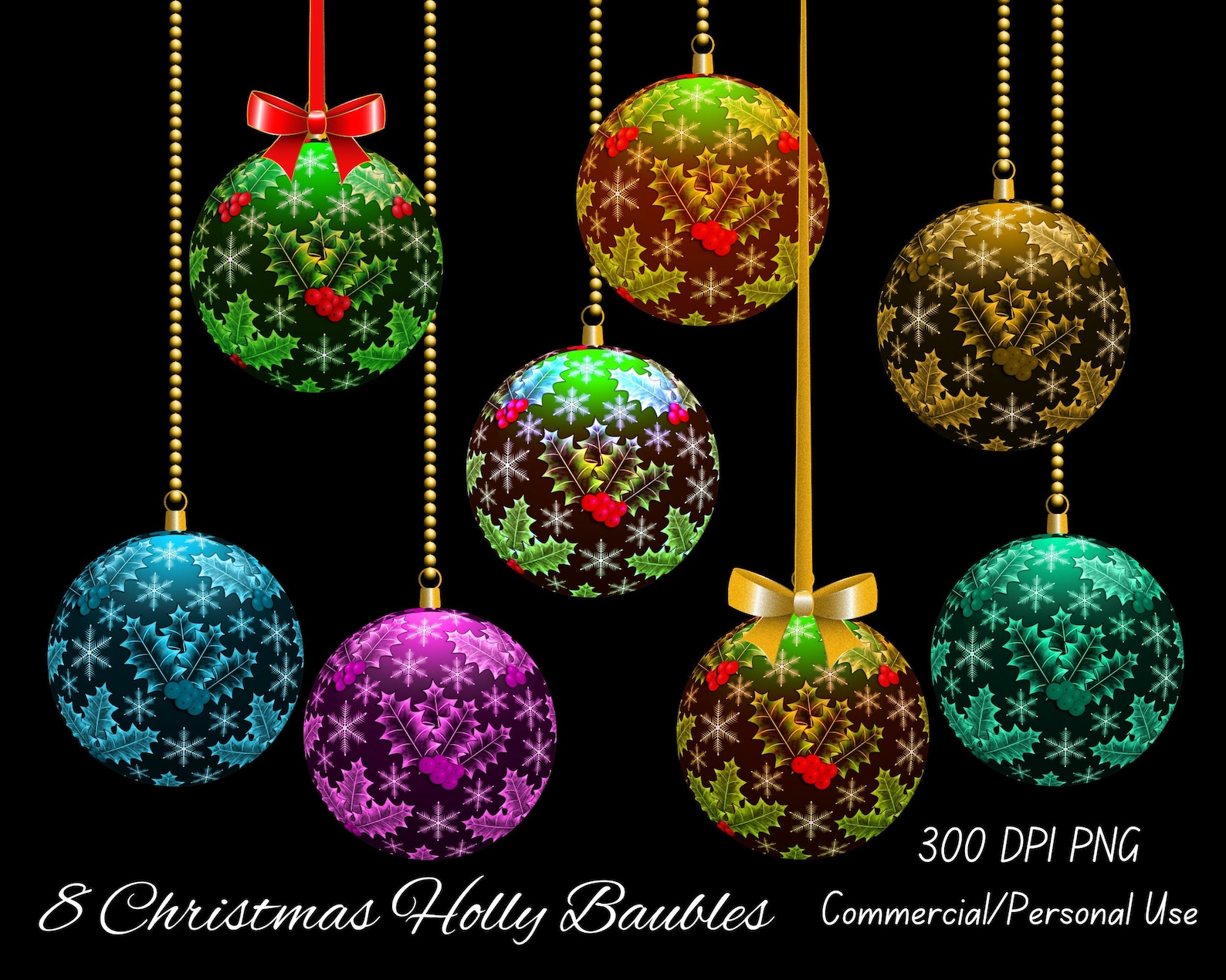 Christmas Baubles Clipart Christmas Graphics Holly Clipart - Etsy