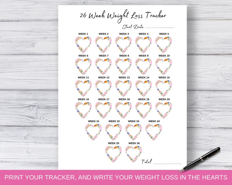 Printable Weight Loss Tracker, 26 Week Weight Loss Tracker, Weight Loss ...