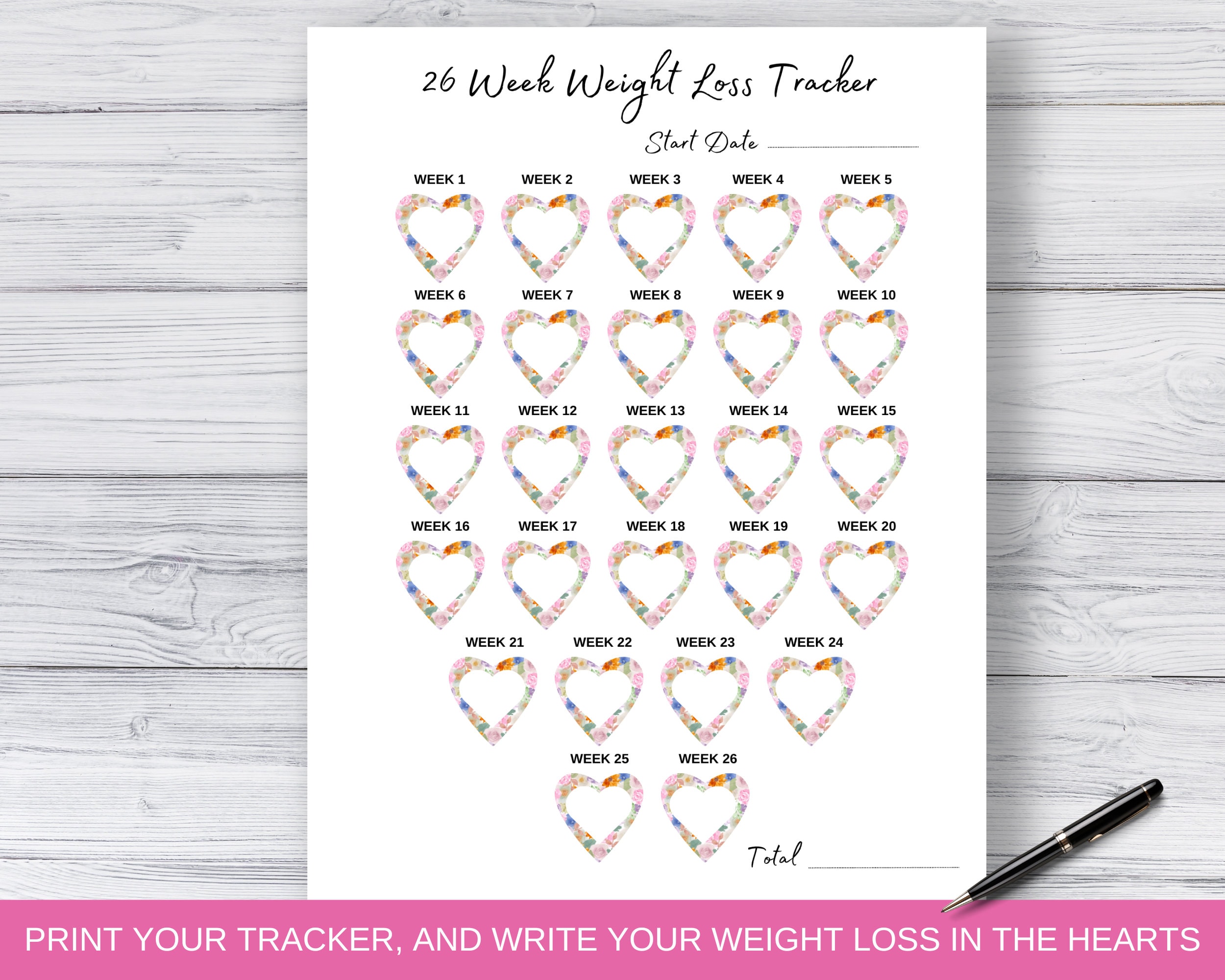 Printable Weight Loss Tracker, 26 Week Weight Loss Tracker, Weight Loss ...